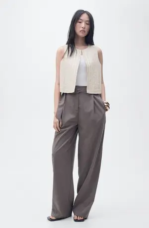 Mango Embroidered Linen Vest