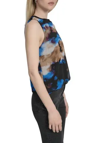 Dkny Printed Sleeveless Chiffon Bubble Top - Clouded Indigo