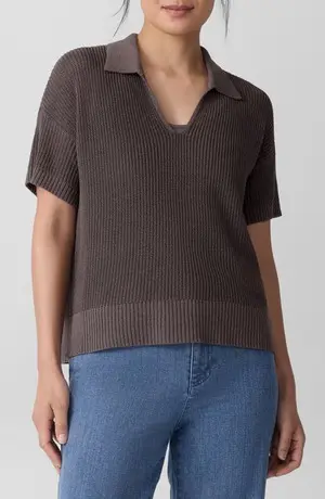 Eileen Fisher Polo Sweater Organic Cotton & Silk