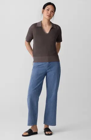 Eileen Fisher Polo Sweater Organic Cotton & Silk