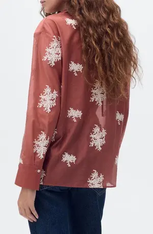 Mango Embroidered Semisheer Button-up Shirt