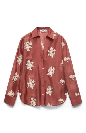 Mango Embroidered Semisheer Button-up Shirt