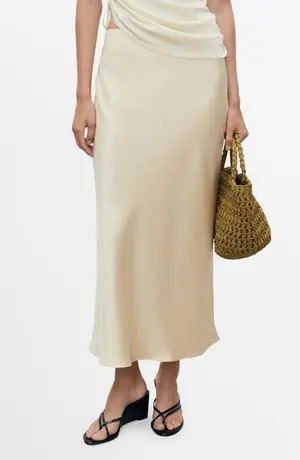 Mango Satin Midi Skirt - Pastel Yellow