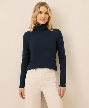 PACT Luxe Stretch Jersey Slim Turtleneck - Midnight Blue