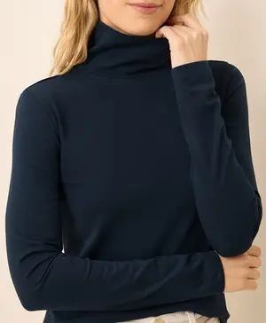 PACT Luxe Stretch Jersey Slim Turtleneck - Midnight Blue