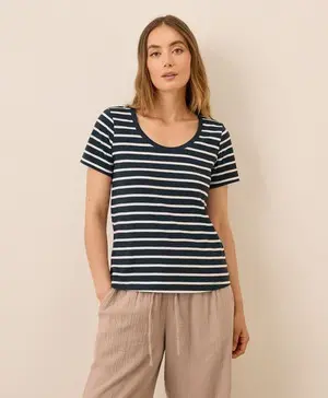 PACT Organic Cotton Softspun Scoop Neck Tee - Monterey Stripe
