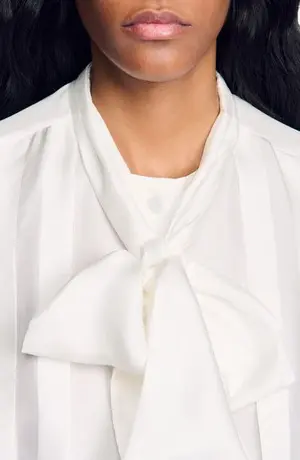 Sandro Silk Lavallière Blouse - Ecru