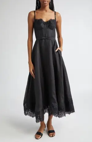 Zimmermann Hypnotic Lace Trim Corset Midi Dress