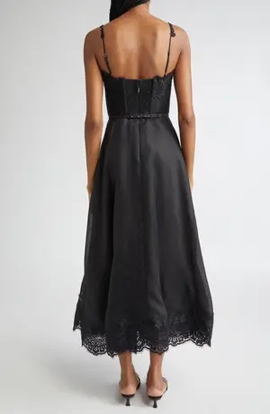 Zimmermann Hypnotic Lace Trim Corset Midi Dress