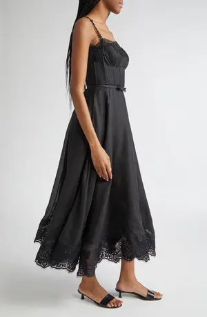Zimmermann Hypnotic Lace Trim Corset Midi Dress