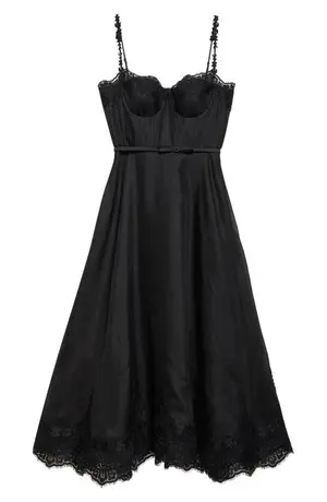 Zimmermann Hypnotic Lace Trim Corset Midi Dress