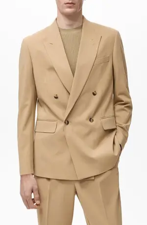 Mango Relaxed Fit Double Breasted Suit Jacket - Beige