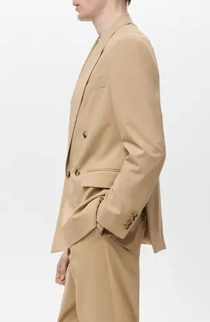 Mango Relaxed Fit Double Breasted Suit Jacket - Beige