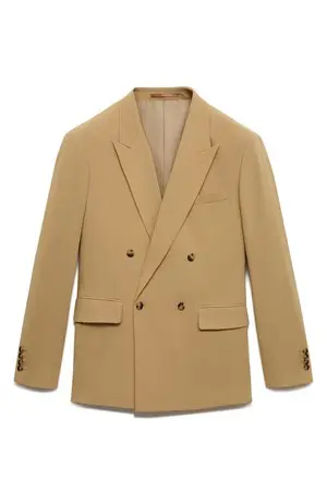 Mango Relaxed Fit Double Breasted Suit Jacket - Beige