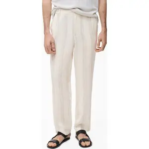 Mango Elastic Waist Linen Straight Leg Pants - Off White