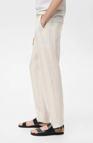 Mango Elastic Waist Linen Straight Leg Pants - Off White