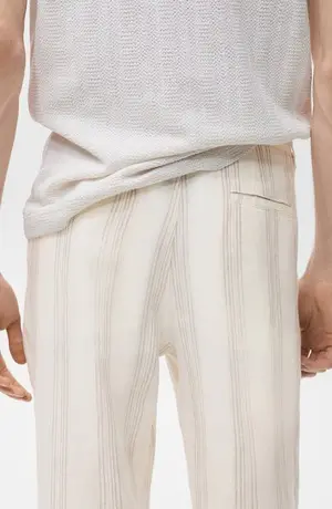 Mango Elastic Waist Linen Straight Leg Pants - Off White
