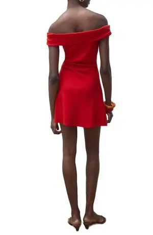 Mango Pleated Off-the-shoulder Mini Dress - Red