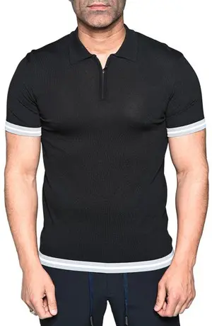 MACEOO Deep Quarter Zip Polo At Nordstrom Black