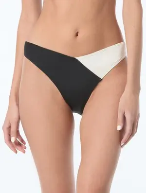 Vince Camuto Color Block High Cut Bikini Bottom - Black/cream