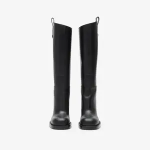 Burberry Leather Cavalier Heel Boots - Black