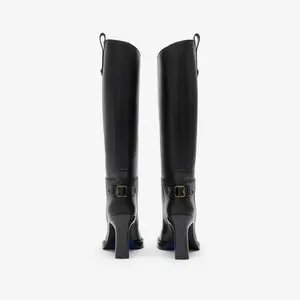 Burberry Leather Cavalier Heel Boots - Black