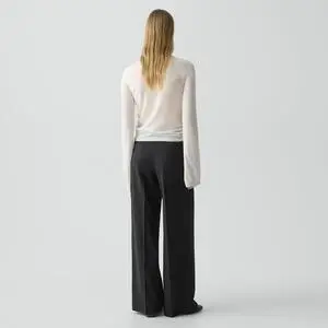 Theory Pleated Wide-leg Good Wool Pant - Black