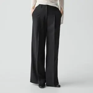 Theory Pleated Wide-leg Good Wool Pant - Black