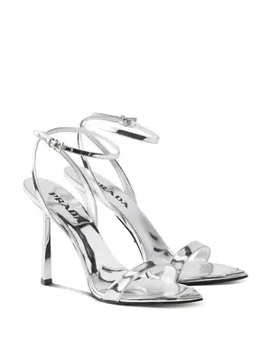 Prada Metallic High-heeled Sandals - Silver