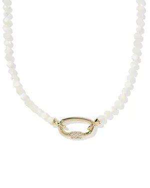 Kendra Scott Emery Pave Link Stone Beaded Strand Necklace - Gold/white