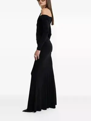 MOOS STUDIO Shadow Spiral Off-shoulder Fishtail Maxi Dress