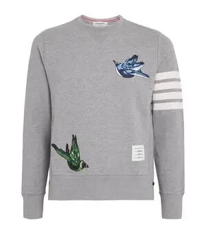 Thom Browne Cotton Embroidered Bird Sweatshirt - Grey