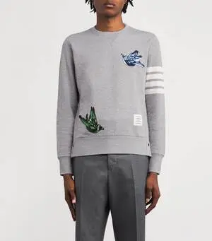 Thom Browne Cotton Embroidered Bird Sweatshirt - Grey