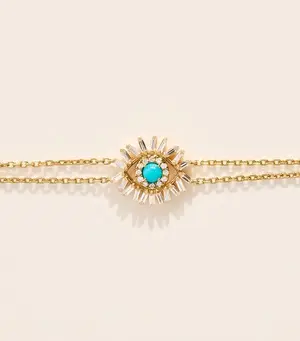 SUZANNE KALAN Yellow Diamond, And Turquoise Evil Eye Chain Bracelet