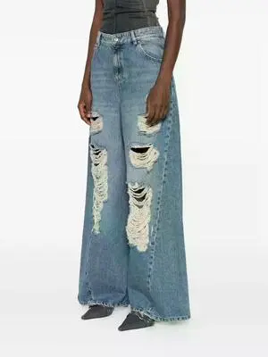 Blumarine Wide Leg Distressed Jeans