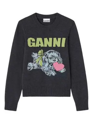 GANNI Puppy Logo Crew-neck Sweater - Grey