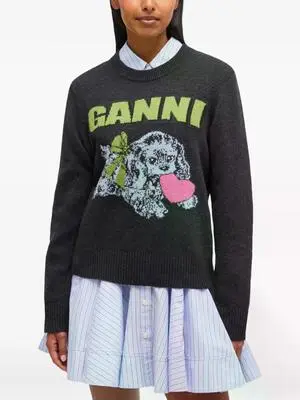 GANNI Puppy Logo Crew-neck Sweater - Grey