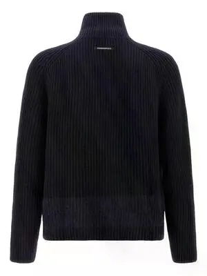 Dsquared2 Ribbed High-neck Zip-front Cardigan - Blue