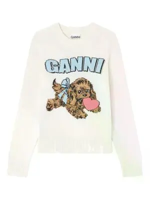 GANNI Puppy Logo Intarsia Sweater - Neutrals