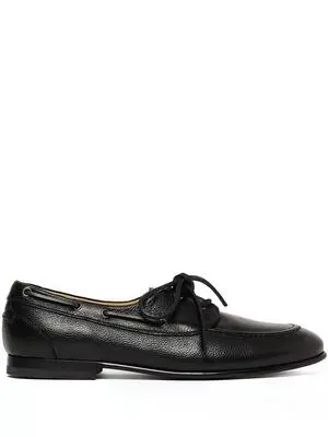 SCAROSSO Ginevro Leather Lace-up Boat Shoes - Black