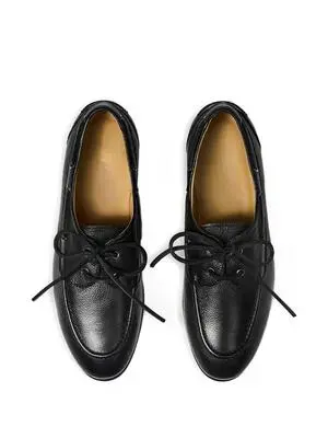SCAROSSO Ginevro Leather Lace-up Boat Shoes - Black