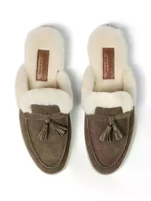 SCAROSSO Tassel-embellished Suede Mules