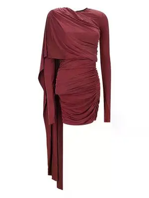 Andamane Draped Long-sleeve Dress - Red