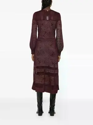 TWINSET Maxi V-neck Dress With Long Sleeves And Patterned Knit - Red