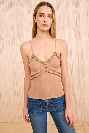 Ulla Johnson Anthia Knit Cami Top - Camel Melange