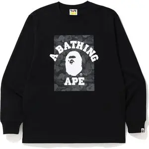 A BATHING APE Abc Dot Reflective Camo On College Long Sleeve Tee Shirt - Black