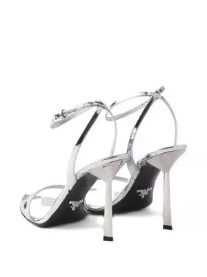 Prada Metallic Leather Stiletto Sandals With Ankle Strap