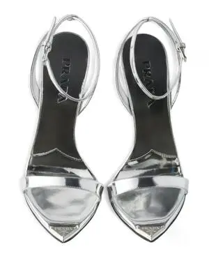Prada Metallic Leather Stiletto Sandals With Ankle Strap