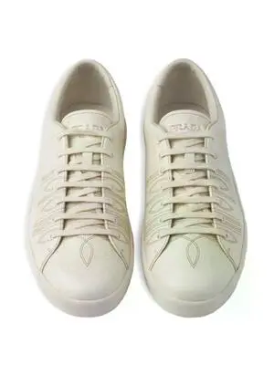 Prada Aged-effect Leather Sneakers - Neutrals