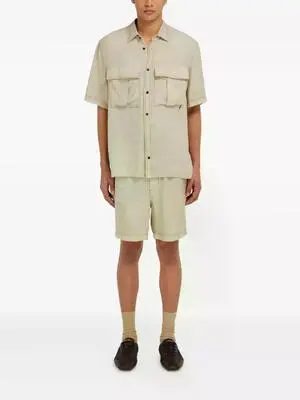FERRAGAMO Elasticated Waistband Linen Blend Shorts With Flap Pockets